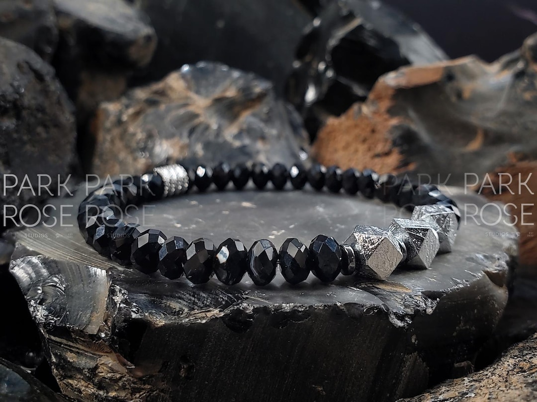 Certified Meteorite Bracelet, AAA Abacus Faceted Black Spinel (6mm ...