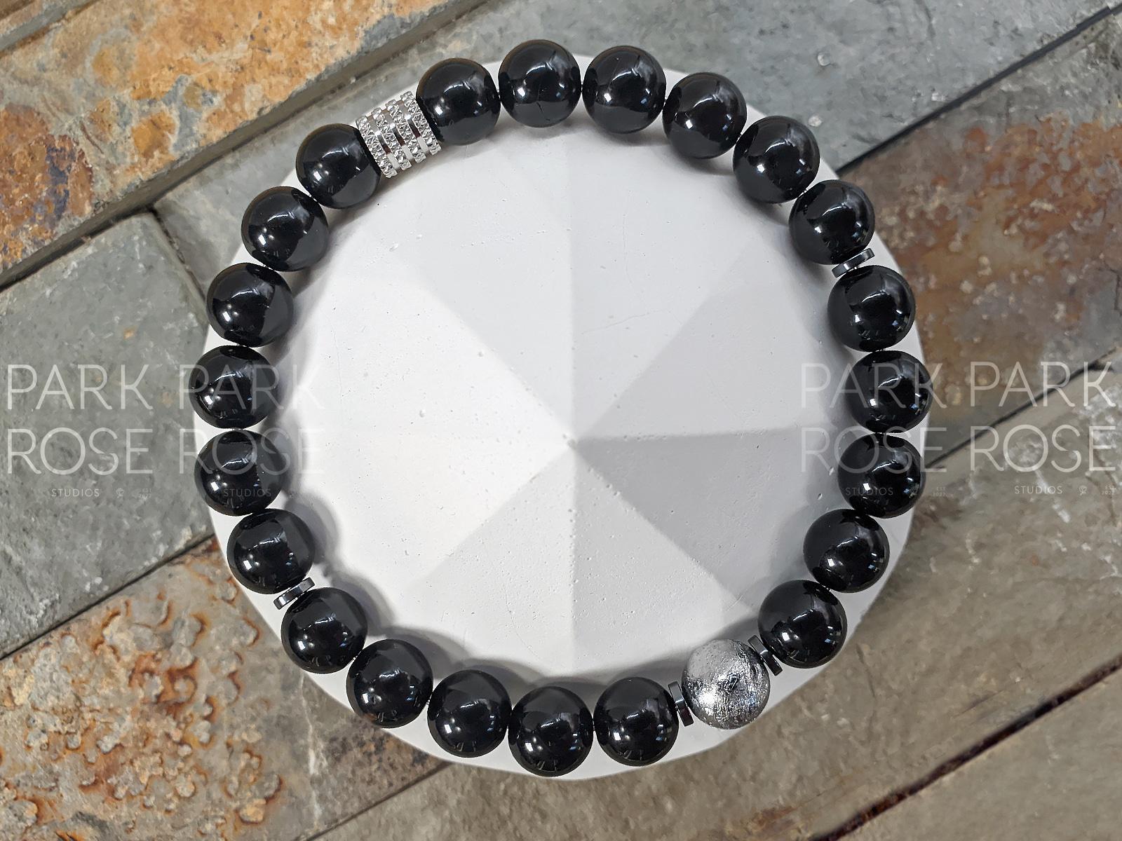 Gibeon Meteorite & Black Tourmaline Bracelet: Handmade Unisex Jewelry ...