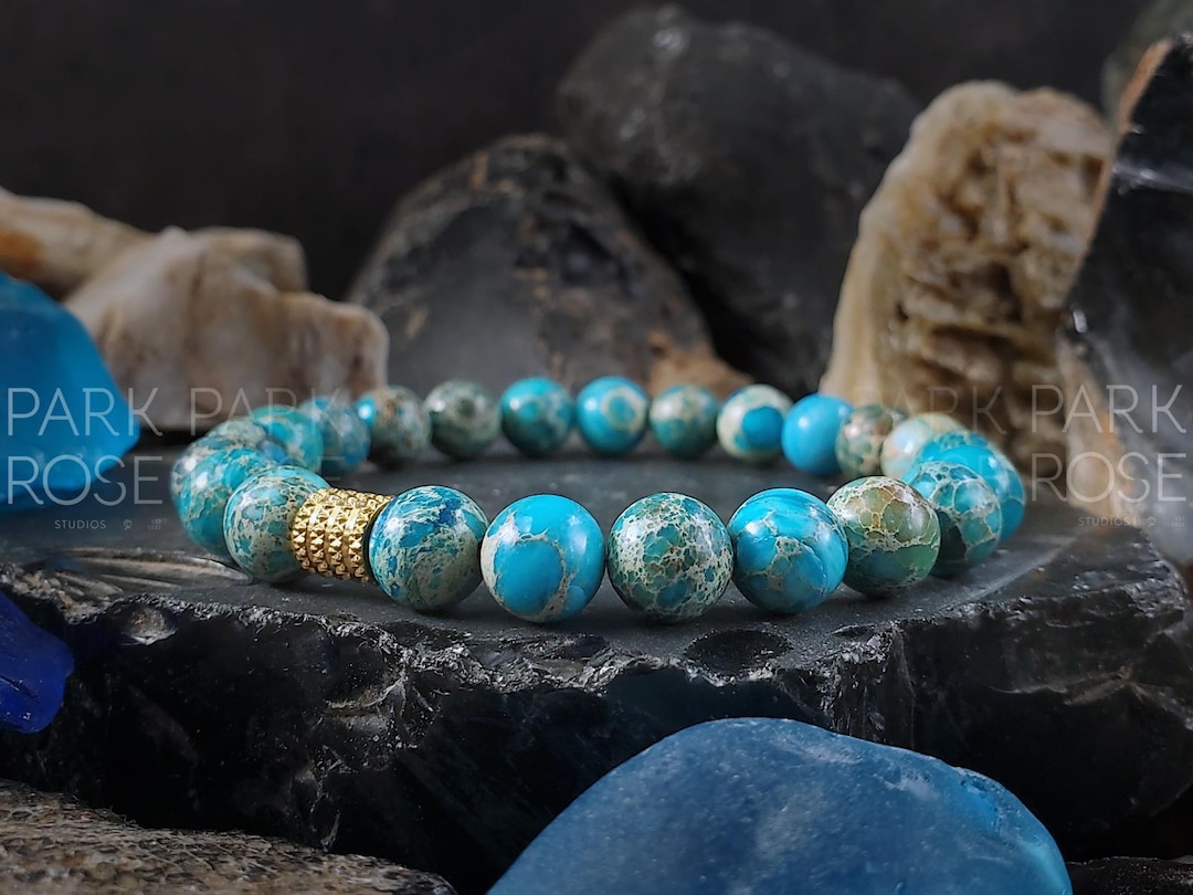 Lake Blue Imperial Sea Sediment Jasper Bracelet (6mm, 8mm or 10mm ...