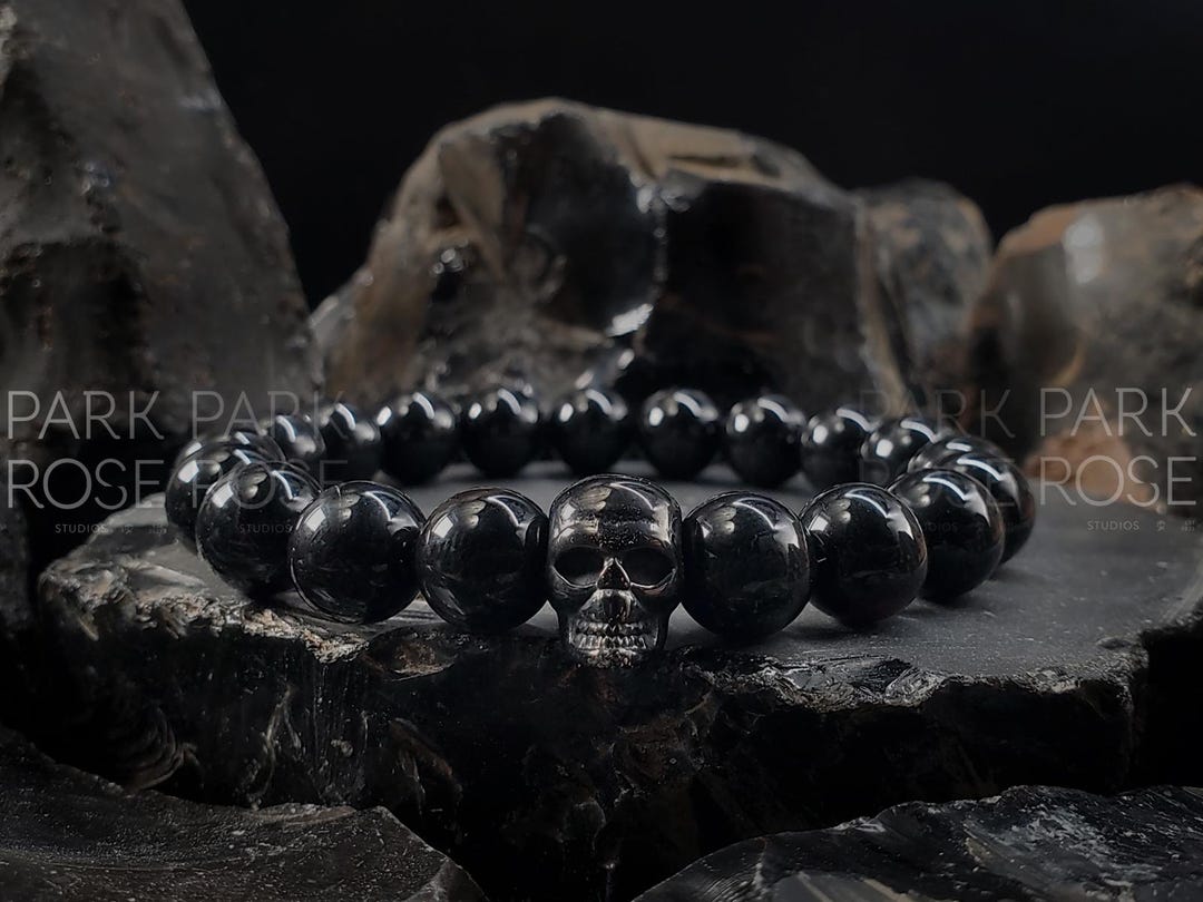 Black Tourmaline Skull Bracelet: Stainless Steel Macabre Jewelry - Etsy