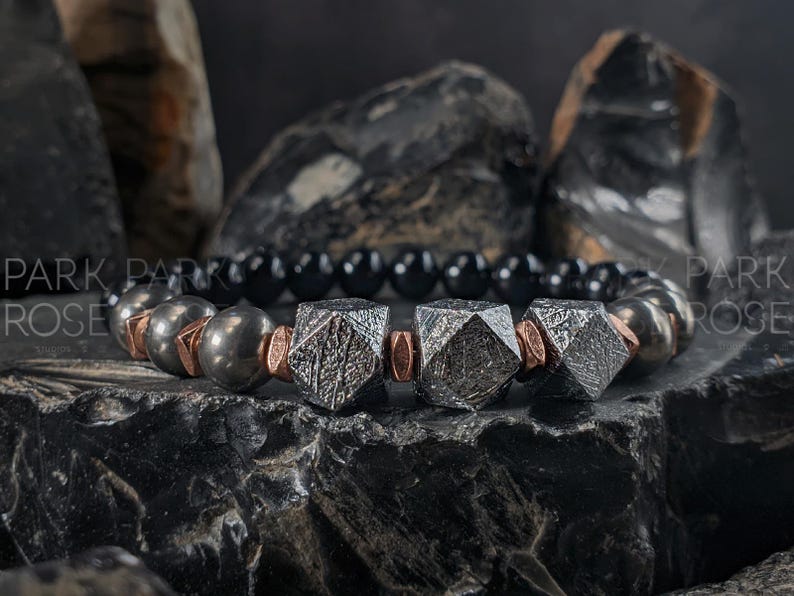 Gibeon Meteorite & Titanium Bracelet: Copper Shungite Beaded Jewelry - Etsy