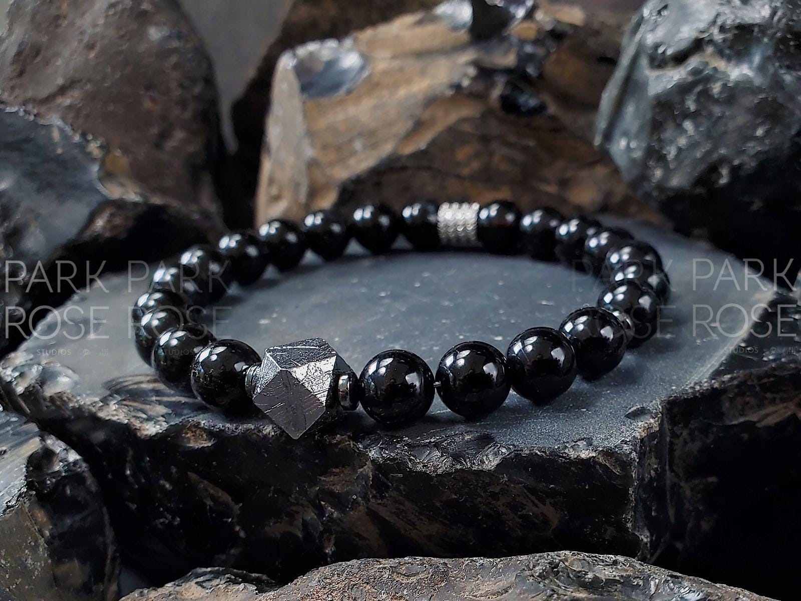 Gibeon Meteorite Bracelet: Black Tourmaline & Hematite - Handmade - Etsy