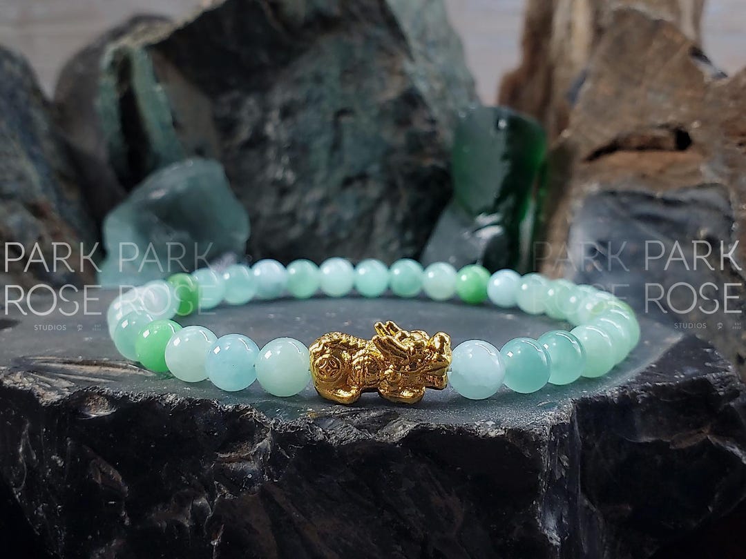 Burma Jadeite Bracelet: 24K Gold Plated Pixiu Charm, Gemstone Jewelry ...