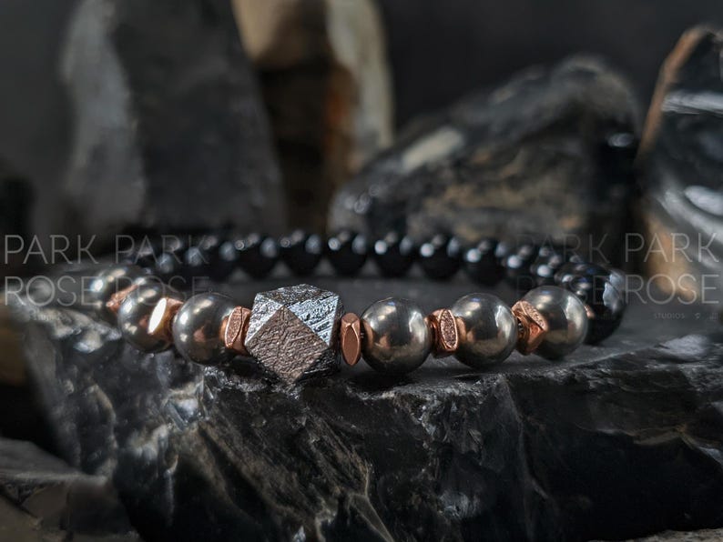 Gibeon Meteorite & Titanium Bracelet: Copper Shungite Beaded Jewelry - Etsy
