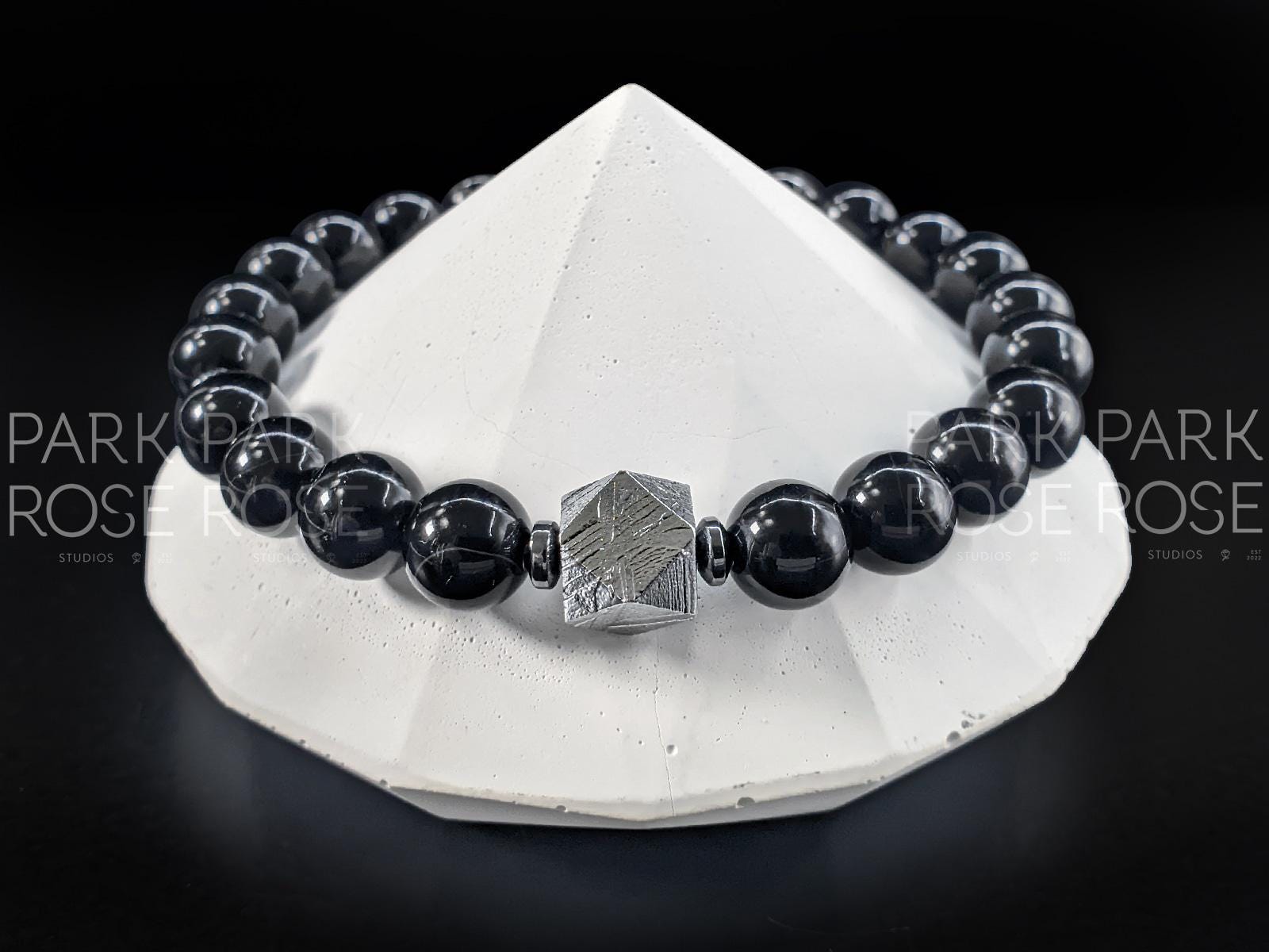 Gibeon Meteorite Bracelet: Black Tourmaline & Hematite - Handmade - Etsy