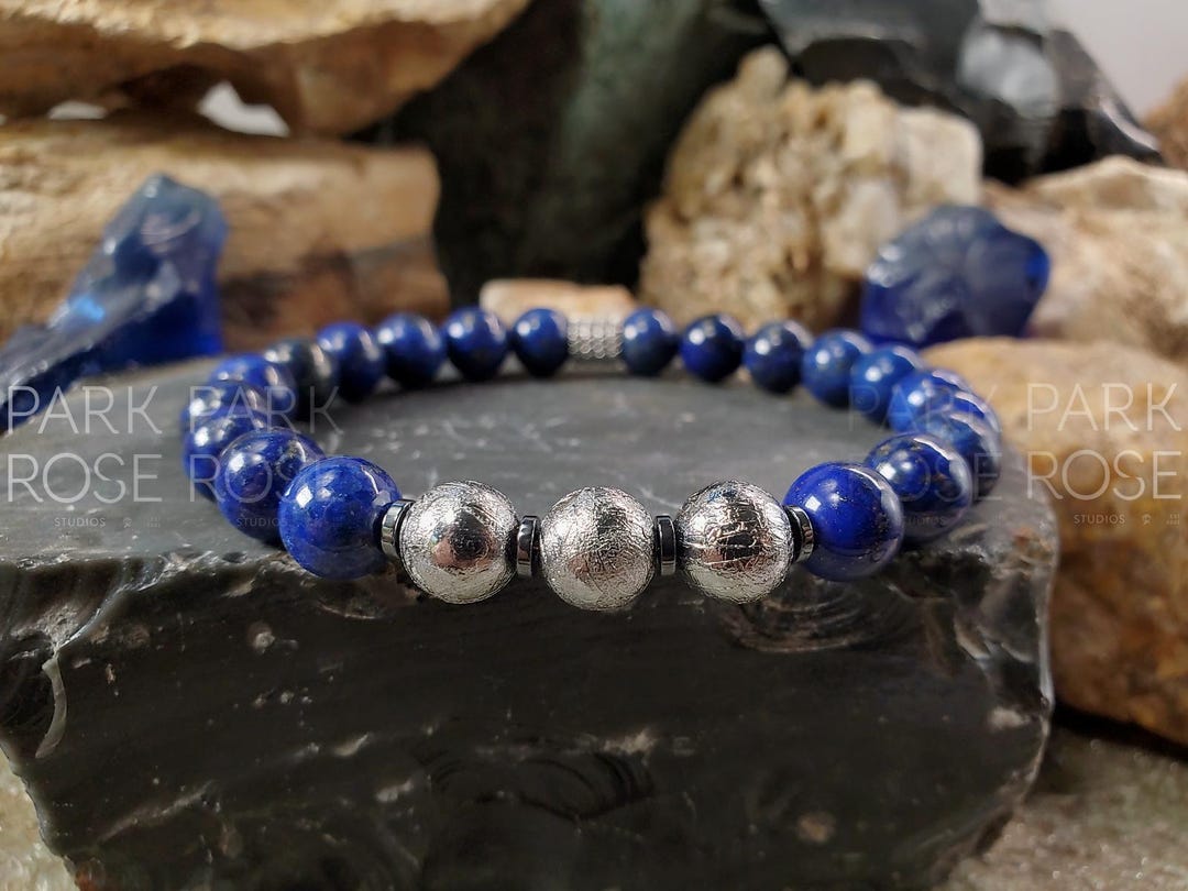 Certified Gibeon Meteorite Bracelet, 7A Lapis Lazuli Bracelet (8mm ...