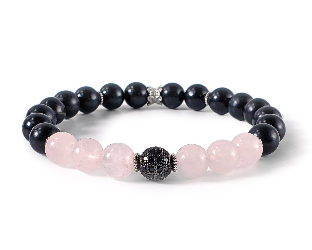 5G EMF Protection Bracelet Shungite, Rose Quartz & Zirconia Ball 8mm ...