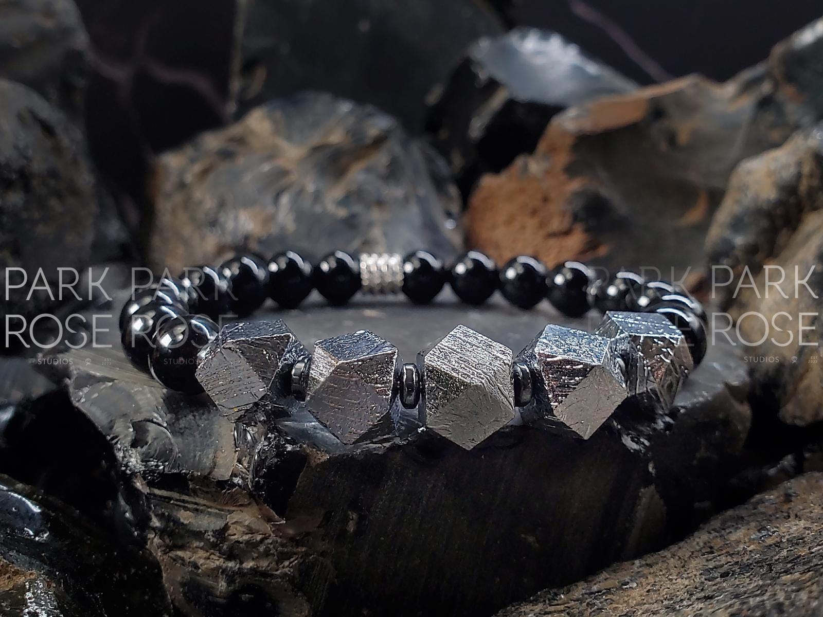 Gibeon Meteorite Bracelet: Black Tourmaline & Hematite - Handmade - Etsy