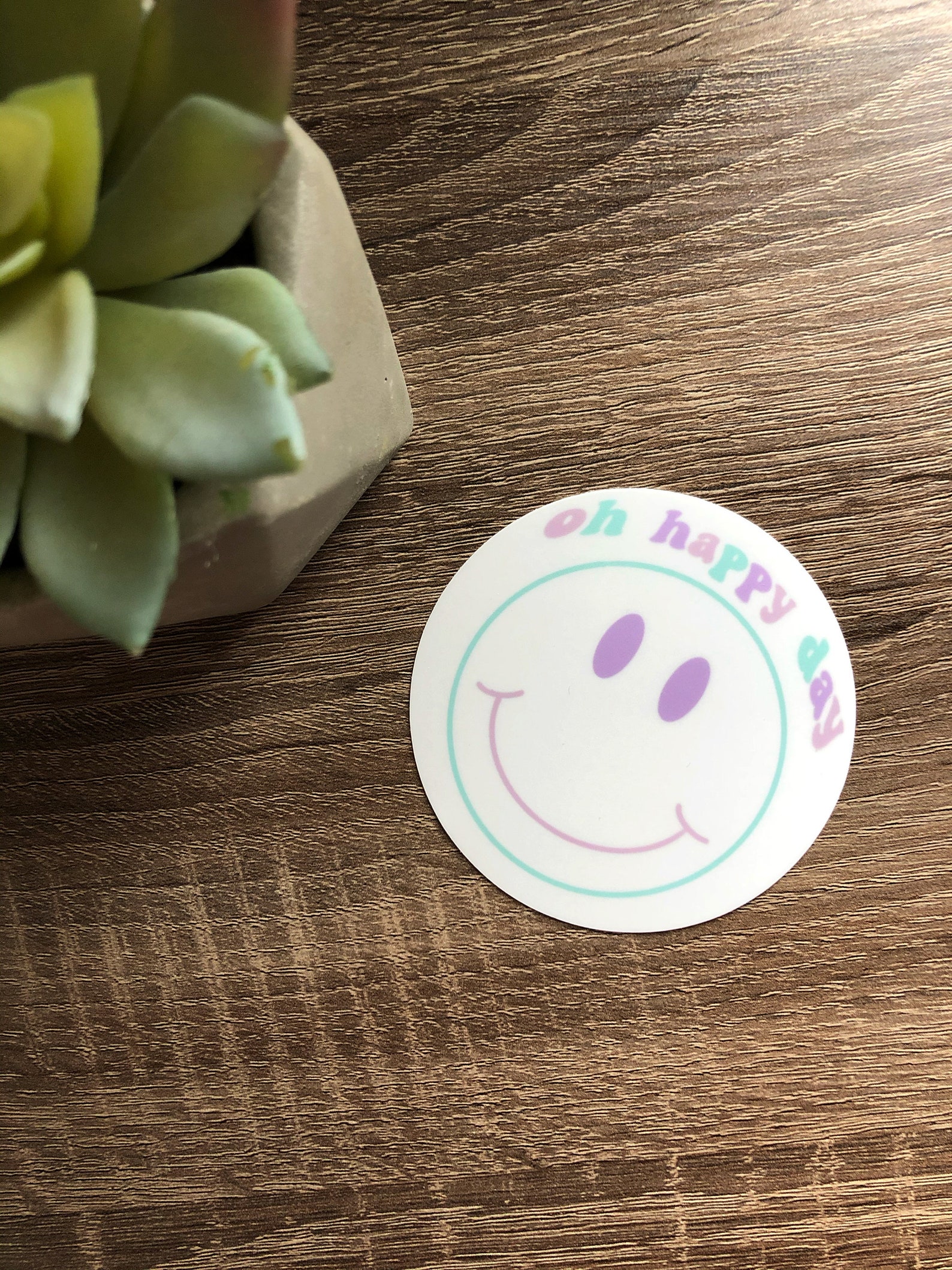Oh Happy Day Smiley Face Circle Sticker - Etsy