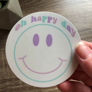 Oh Happy Day Smiley Face Circle Sticker - Etsy