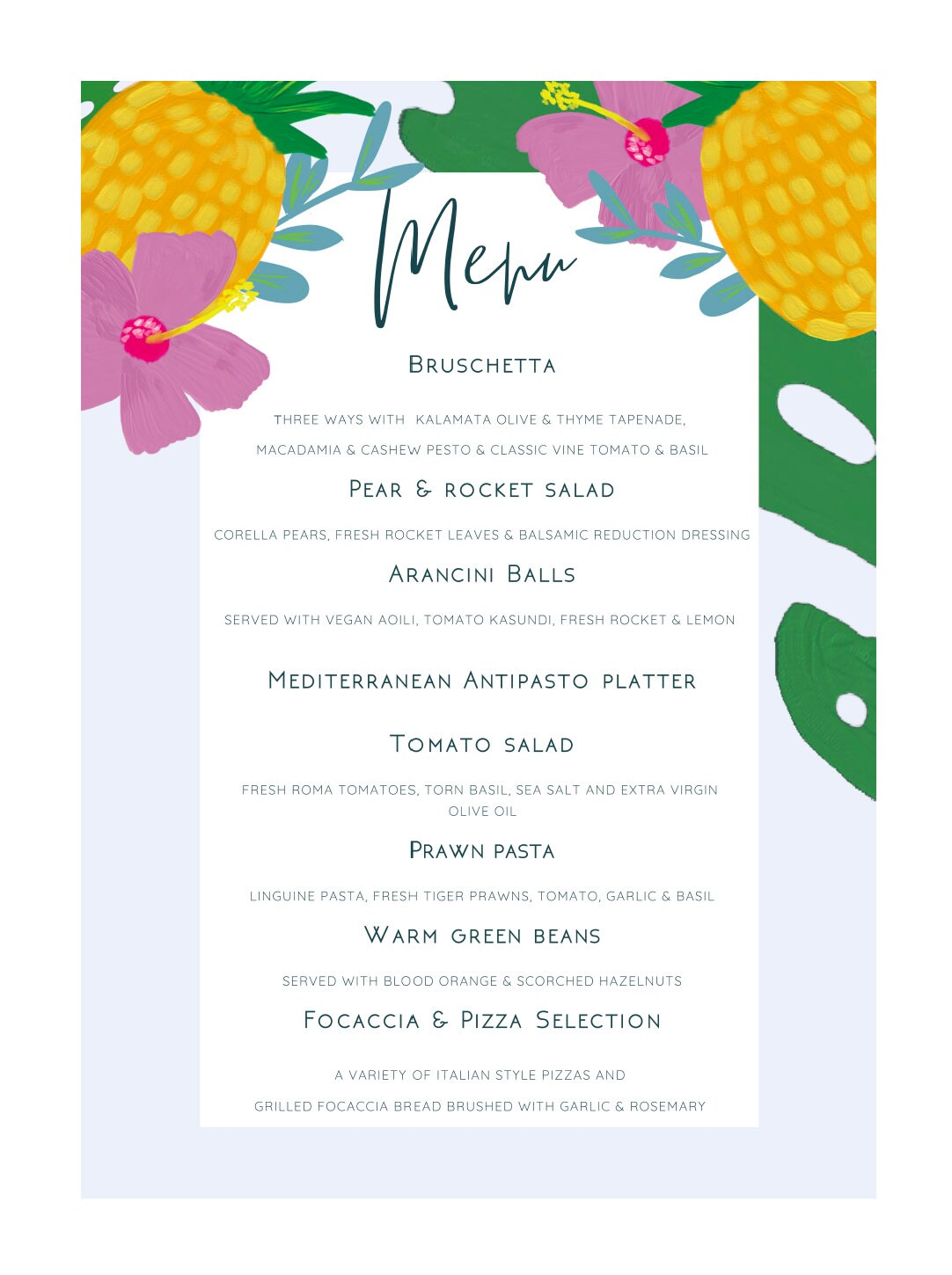 Tropical Personalised, Illustrated Menus Custom Print Ready Download - Etsy
