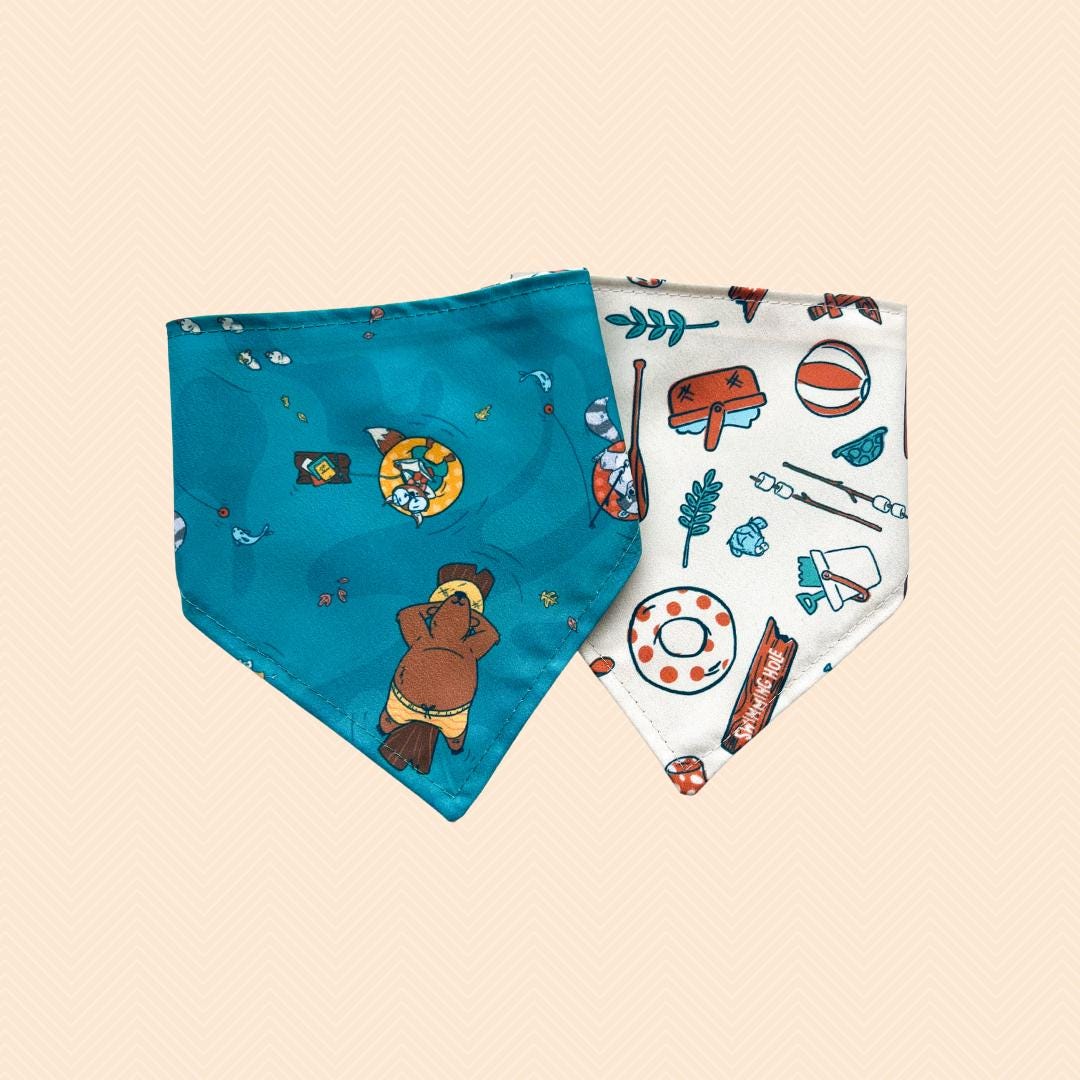 Reversible Pet Bandana: Floating Critters & Camping Theme - Etsy