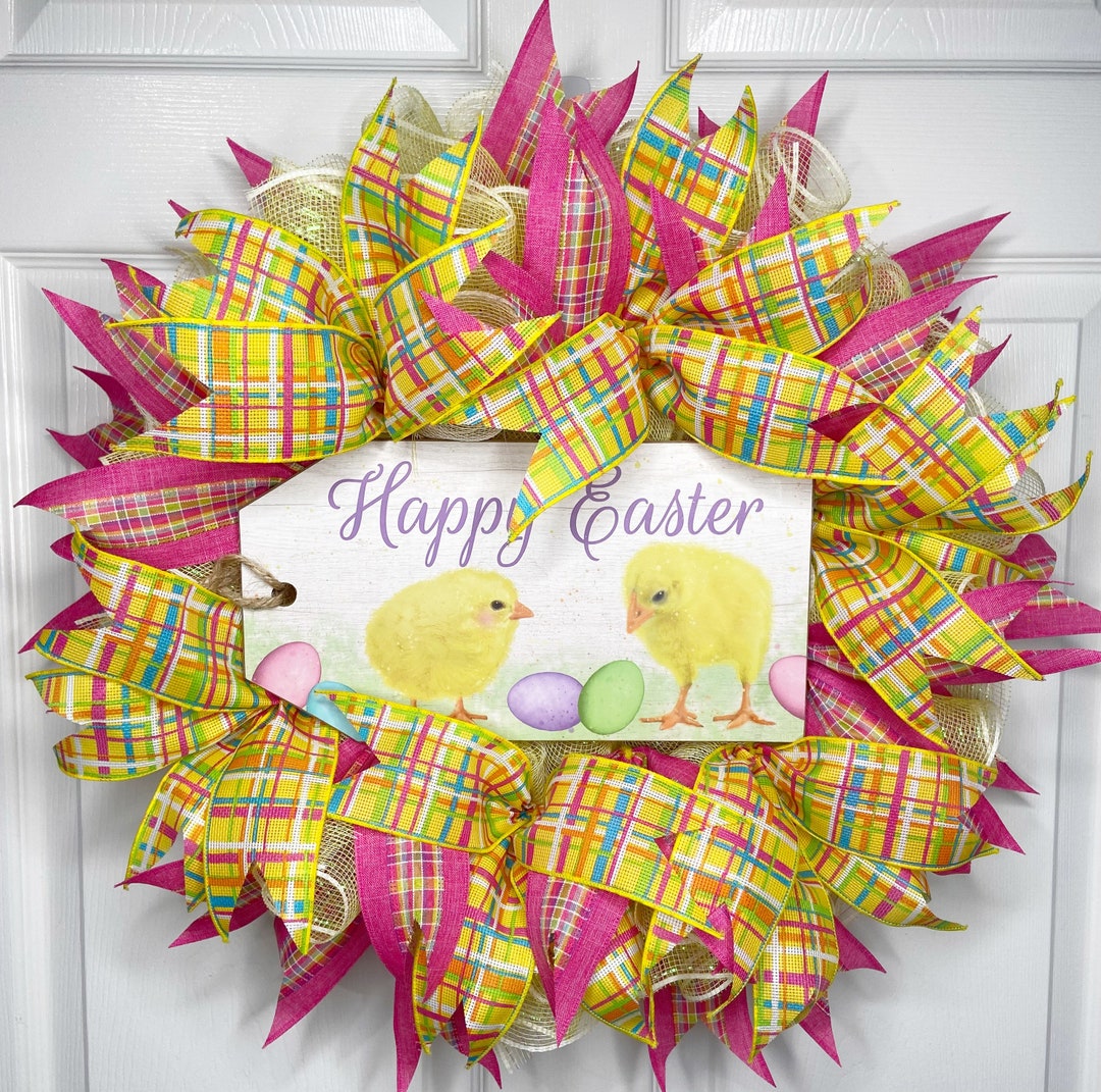 Happy Easter Wreath, Easter Wreath, Easter Chick Wreath, Easter Egg ...