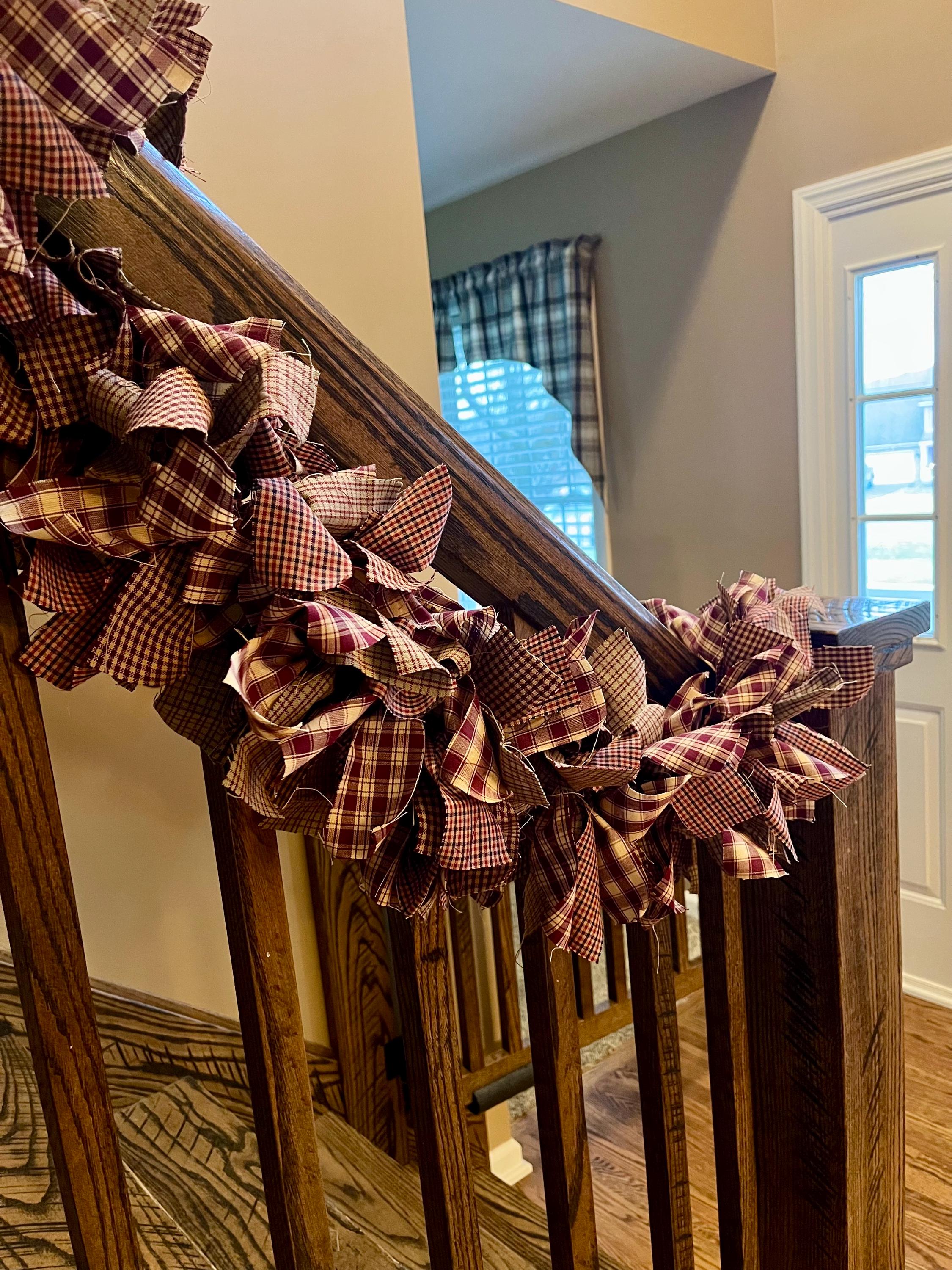 Red and Tan Homespun Fabric Garland, Farmhouse Mantel Decor, Rag Tie ...
