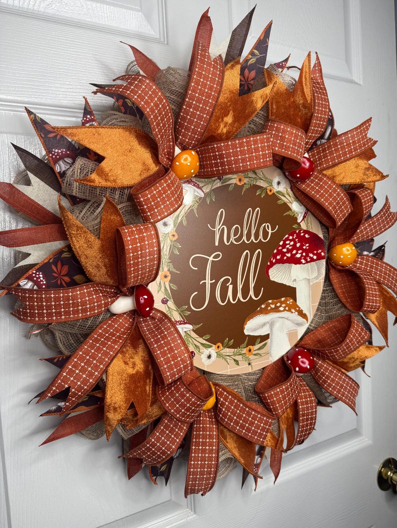 Fall Mushroom Wreath, Autumn Door Hanger, Welcome Wreath - Etsy