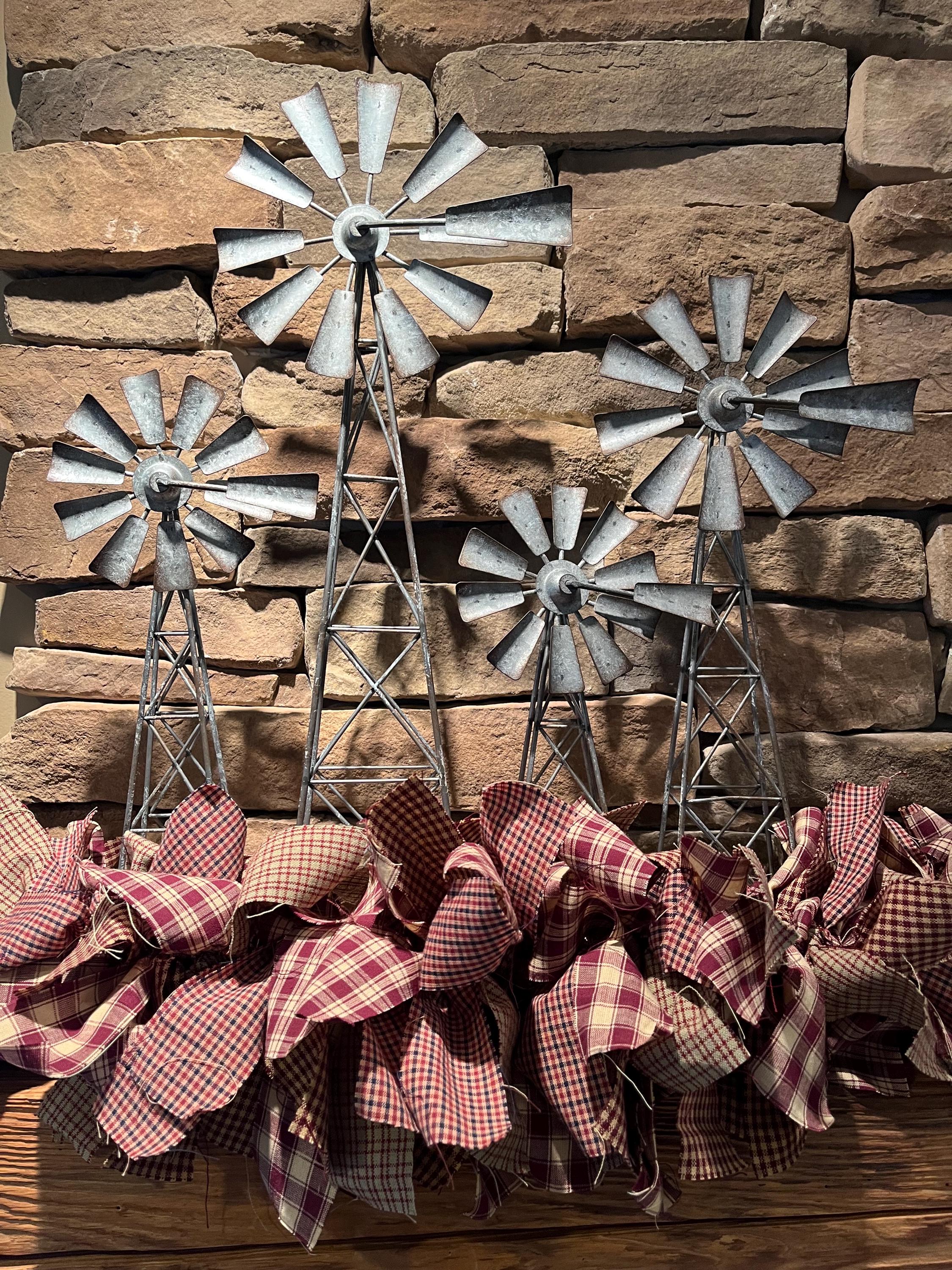 Red and Tan Homespun Fabric Garland, Farmhouse Mantel Decor, Rag Tie ...