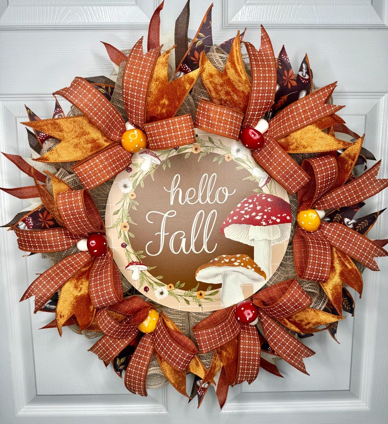 Fall Mushroom Wreath, Autumn Door Hanger, Welcome Wreath - Etsy