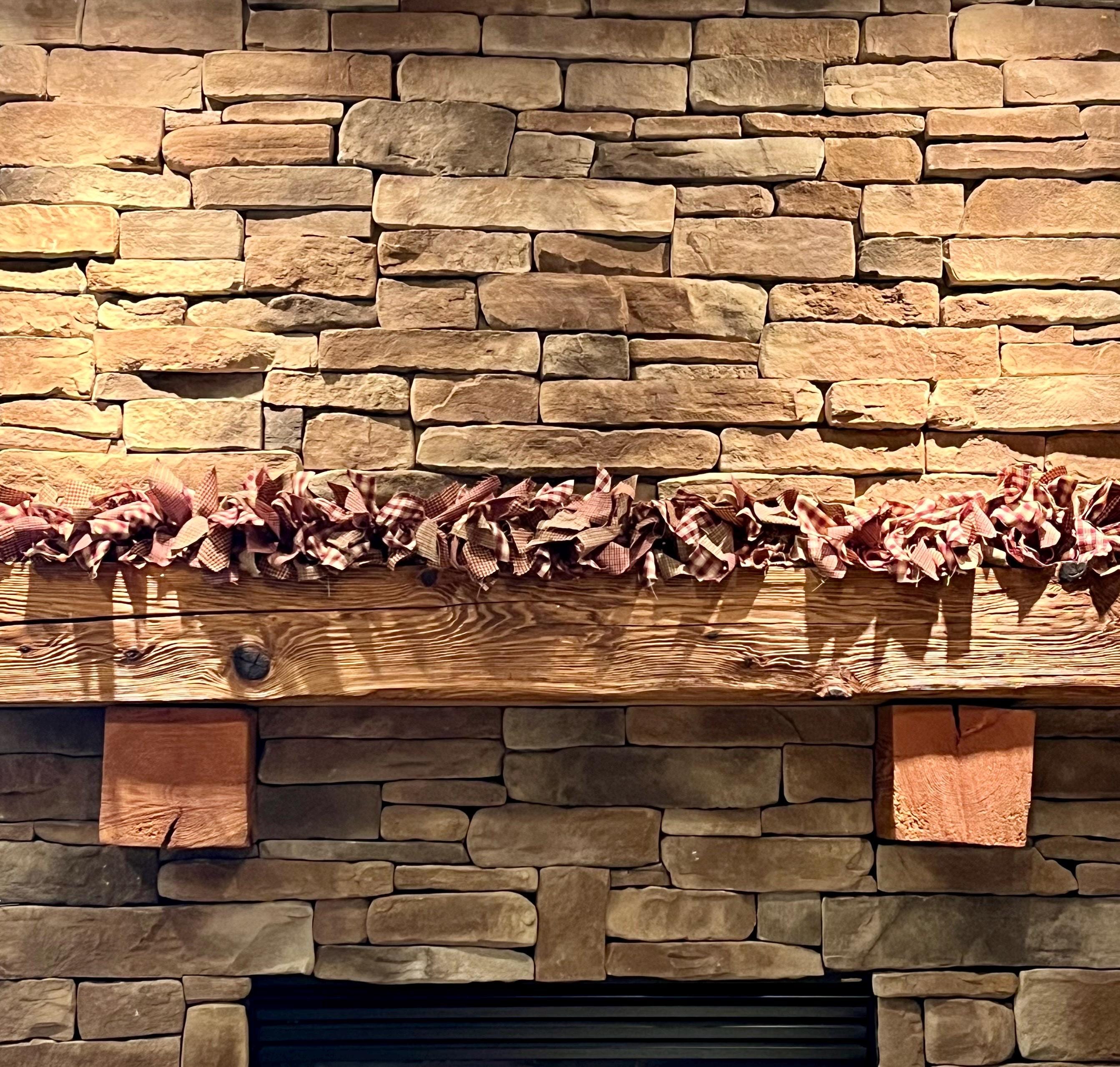 Red and Tan Homespun Fabric Garland, Farmhouse Mantel Decor, Rag Tie ...