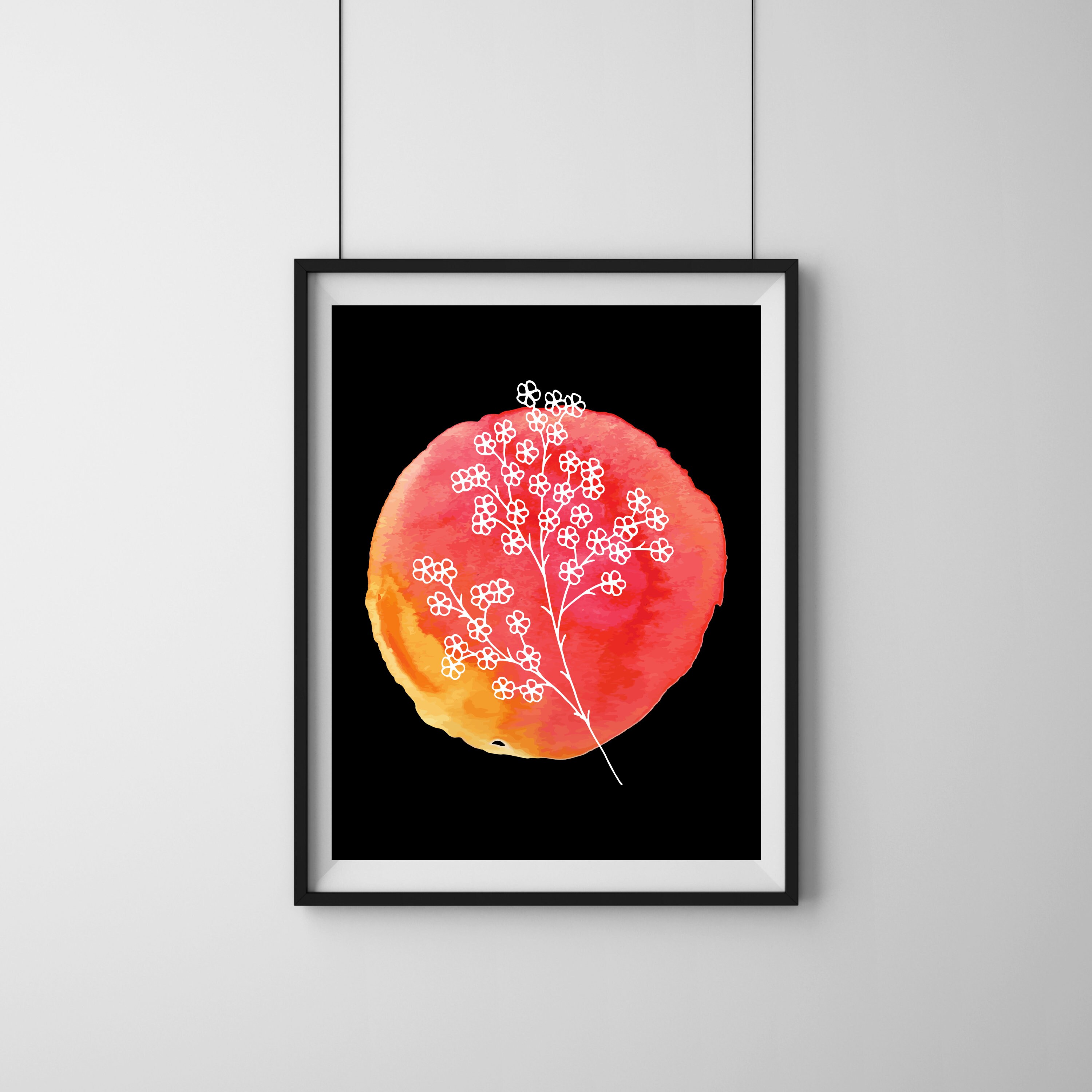 Watercolor Ruby Floral Instant Digital Download Print Red & Orange ...