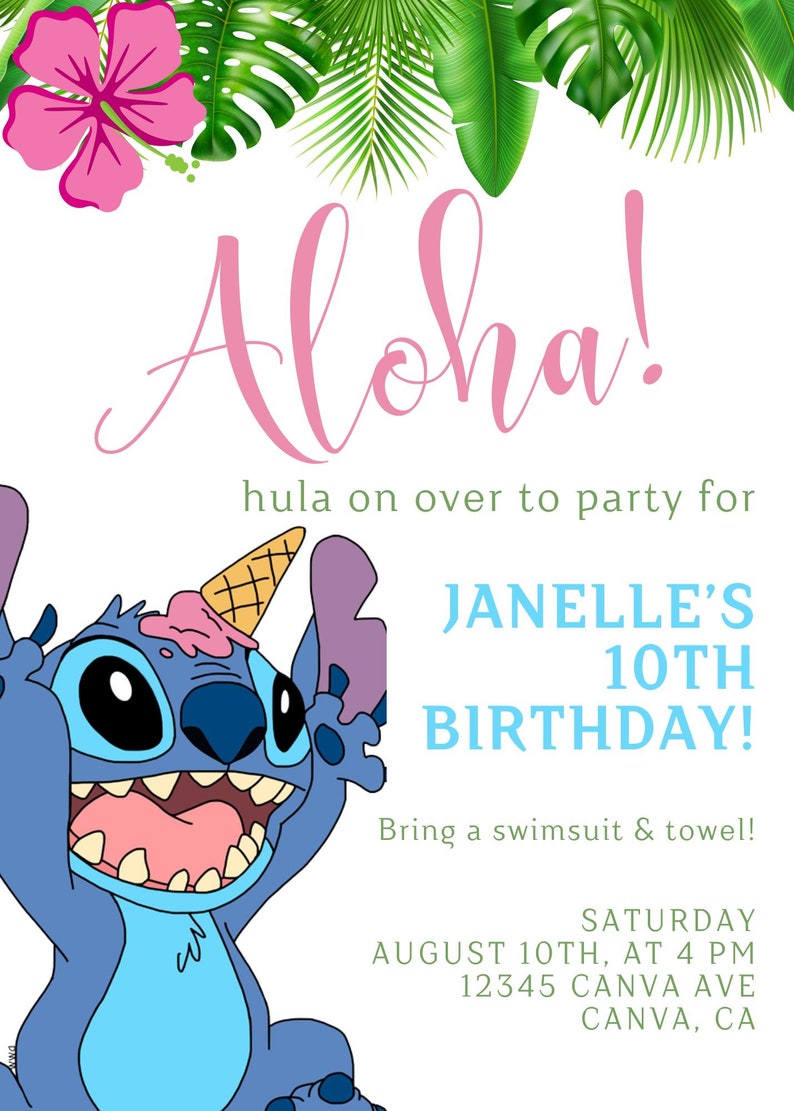 Stitch Birthday Invitation Template - Etsy