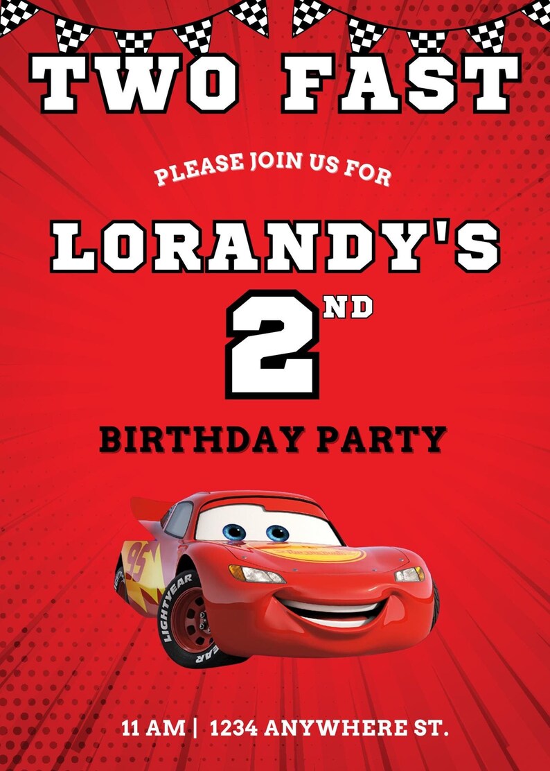 Two Fast Birthday Invitation Template - Etsy