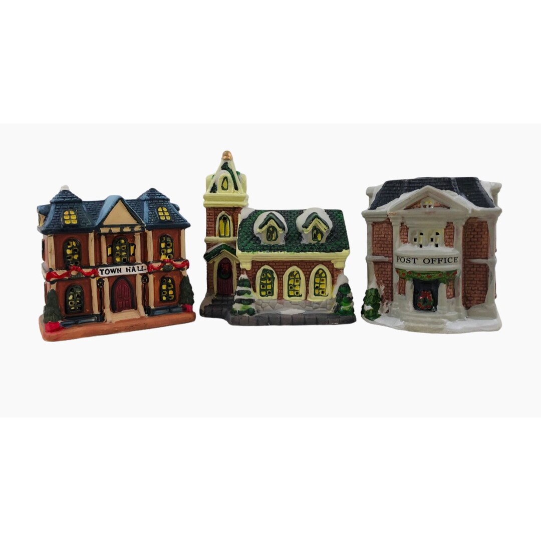 Porcelain Buildings Set of 3 Small Town Hall Post Office Church ...