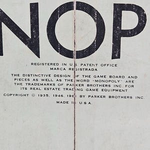 Vintage Monopoly Replacement Board Game Parker Brothers 1961 Edition ...