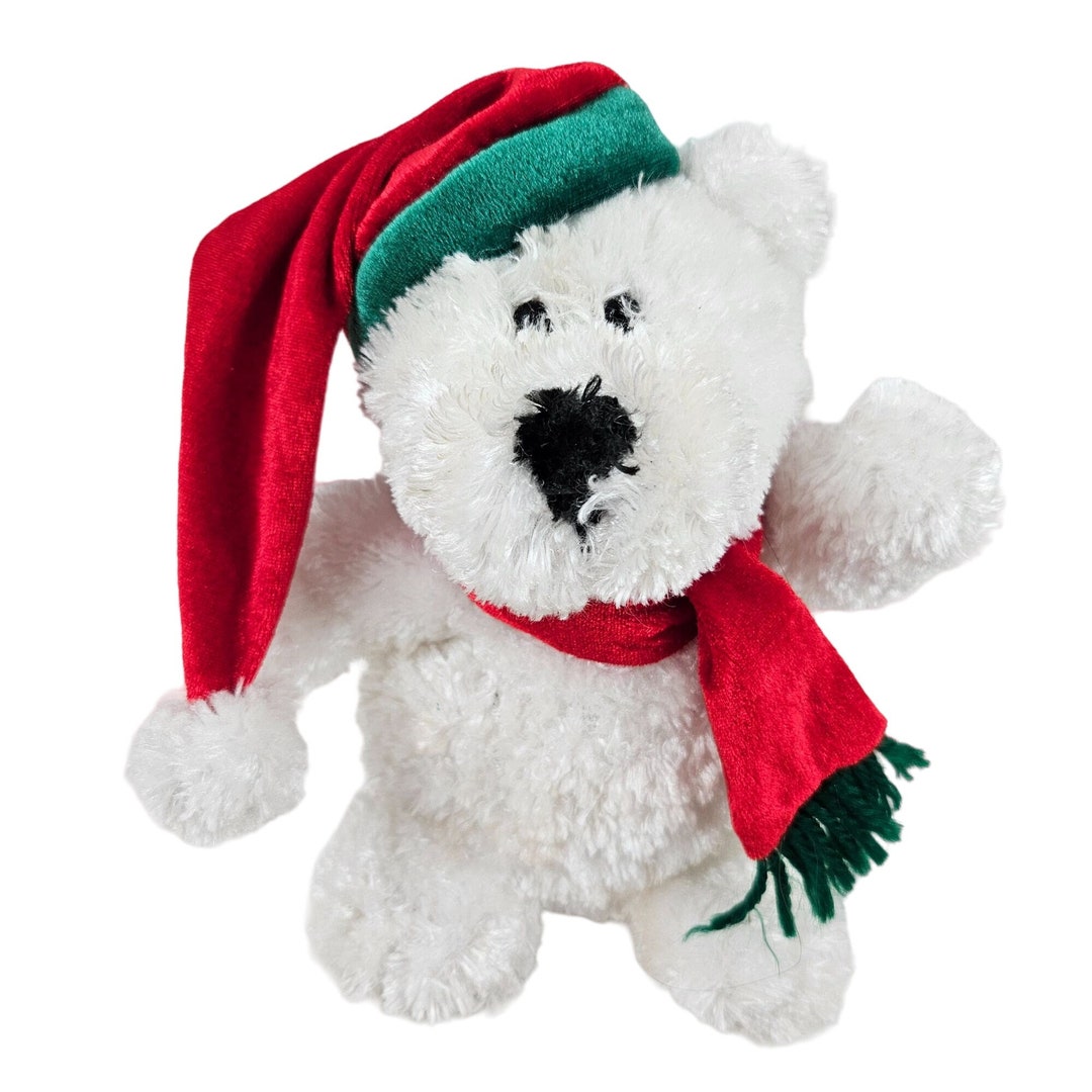Dan Dee Plush Bear Collector's Choice White Fuzzy Santa Hat Scarf ...