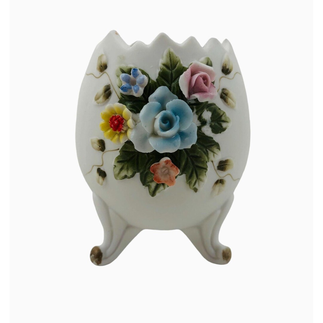 Vintage Lefton China Floral Egg Vase Hand Painted Porcelain Collectible ...