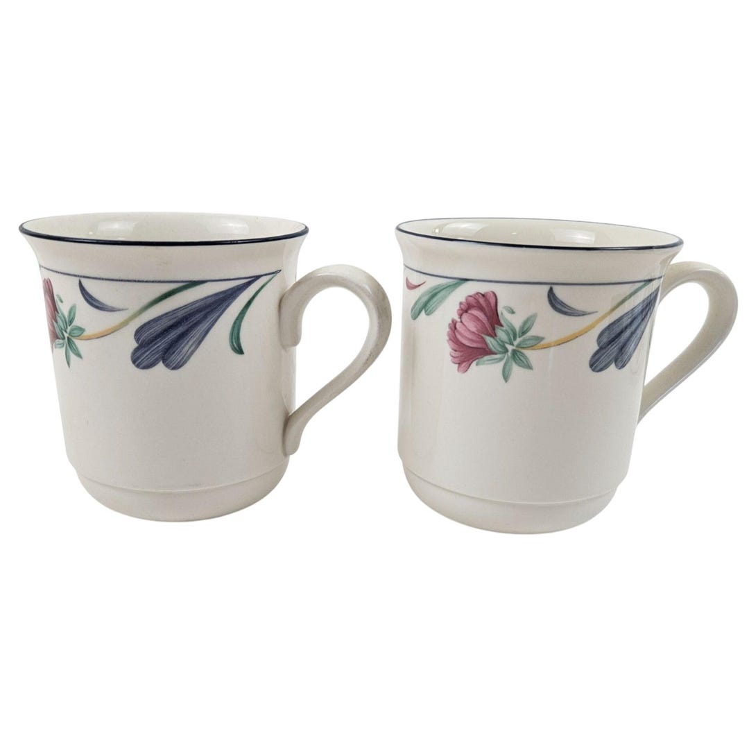 Lenox Poppies on Blue Coffee Mugs Set of 2 Botanical Chinastone USA ...