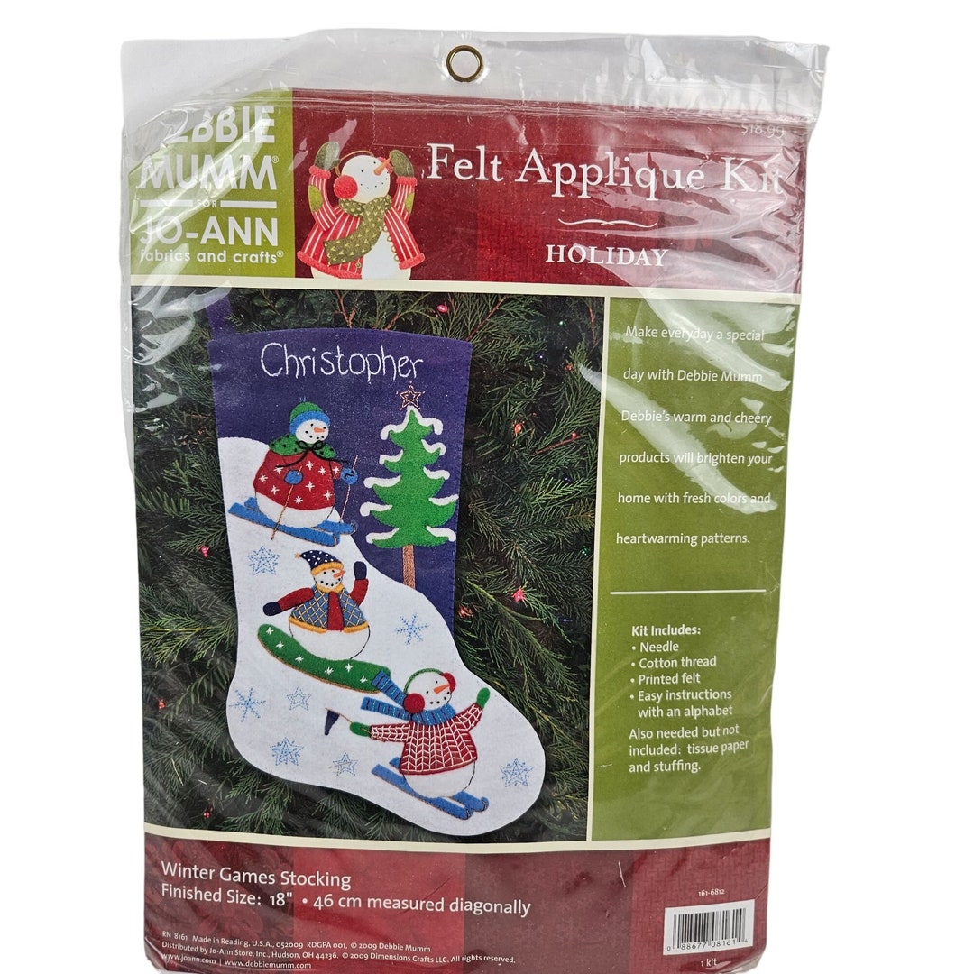 Debbie Mumm Felt Stocking Craft Kit Winter Games Christmas Holiday Blue ...
