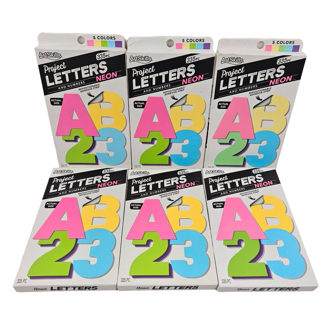 Art Skills Project Set of 6 Letters and Numbers Neon Repositionable ...
