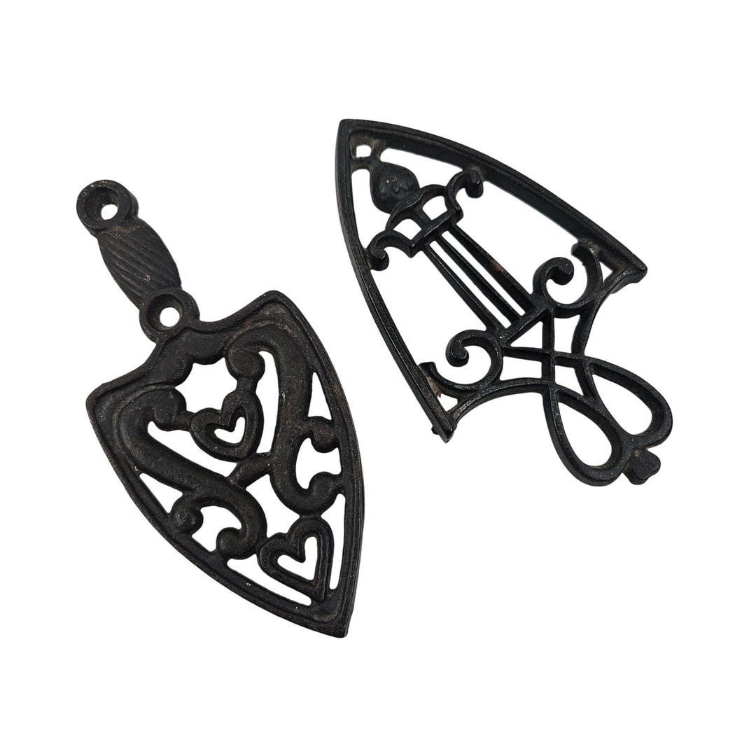 Cast Iron Trivets Hearts Bow Black Footed Vintage Rustic Decor Ornate ...