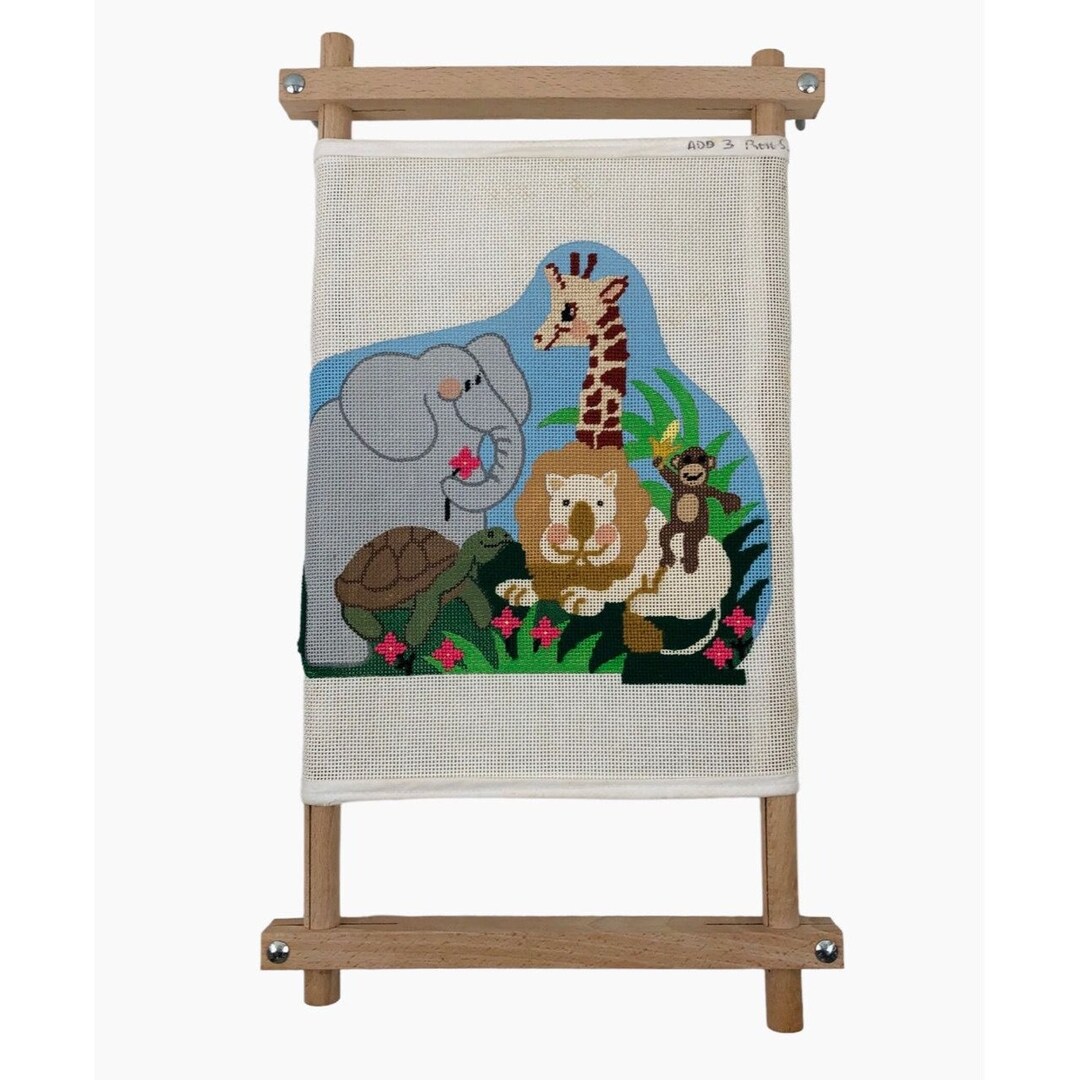 Vintage Hand Painted Needlepoint Canvas Work Embroidery Stretcher Frame ...