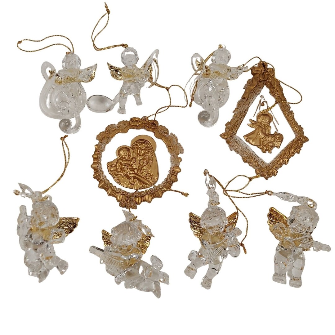 Clear Gold Acrylic Christmas Tree Ornaments Angel Cherub Choir Mary ...