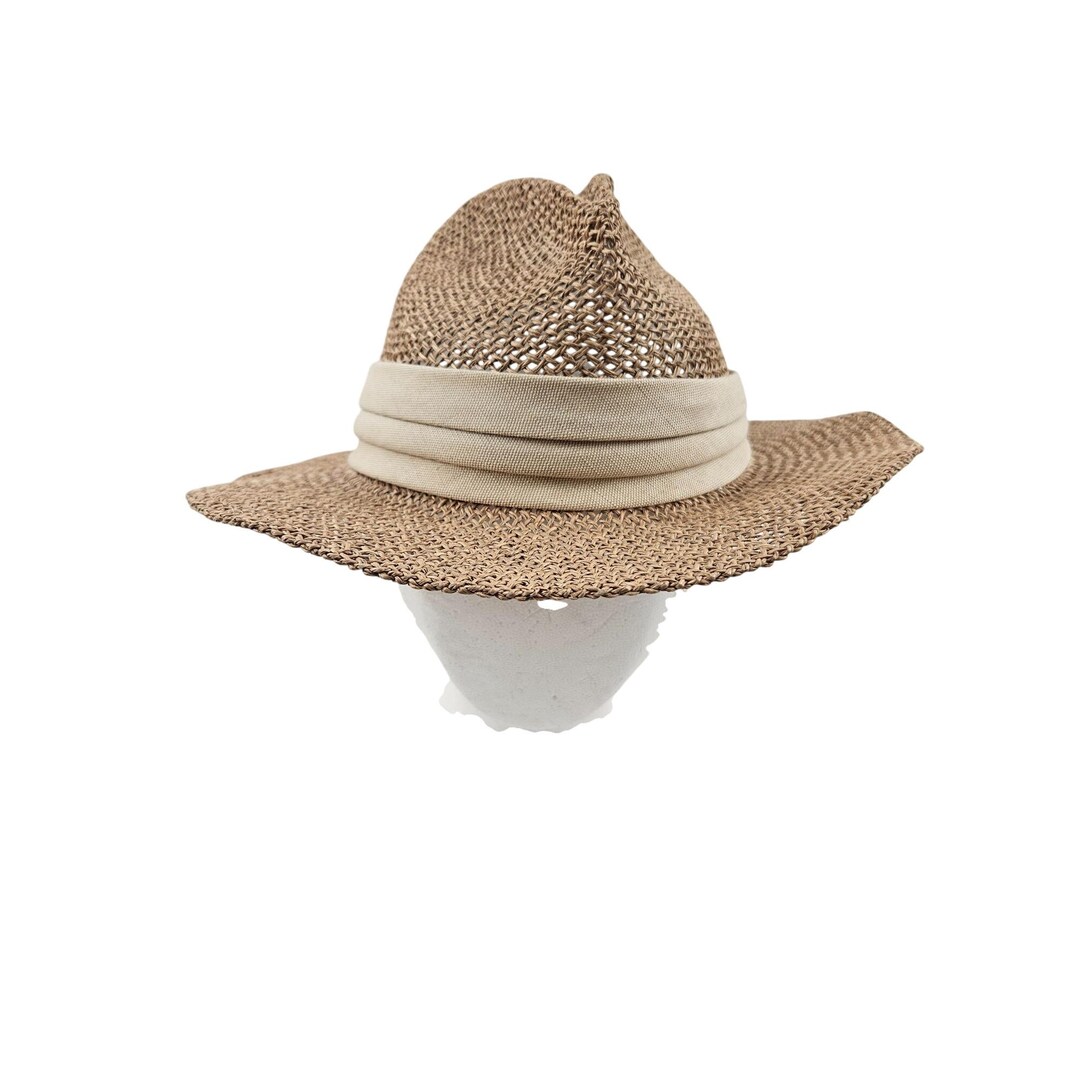 Chi Chi Collection Straw Fedora Hat Beige Band Size Small Medium Wide ...