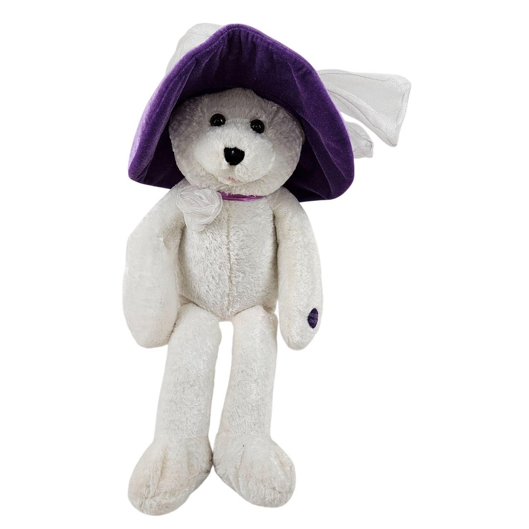 PBC International Chantilly Lane Plush White Teddy Bear Sings Purple ...