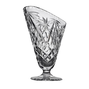 Cut Crystal Clear Vase Oval Top Triangle Shape Pedestal Base Diamond ...