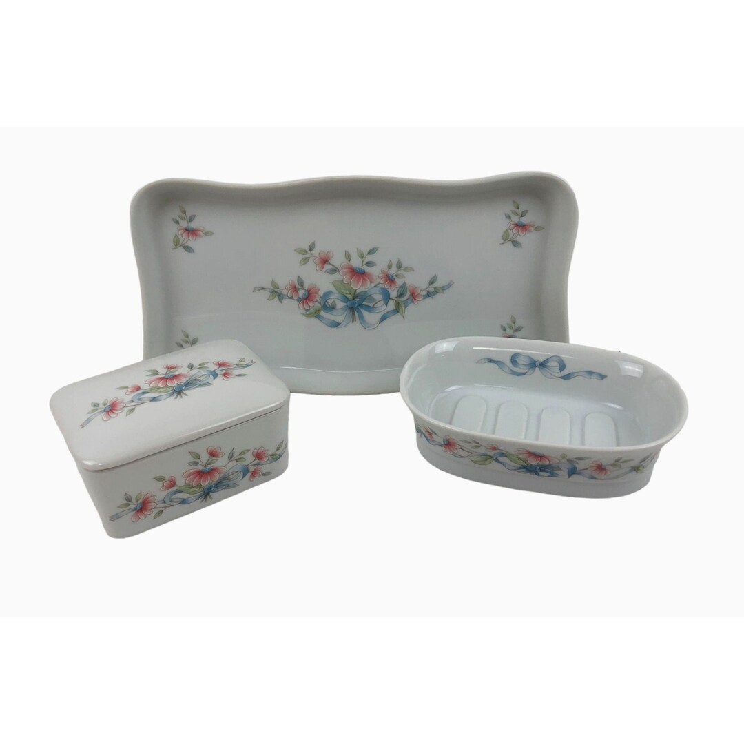 Princess House Porcelain Vanity Bath Set Tray Trinket Box Soap Dish ...