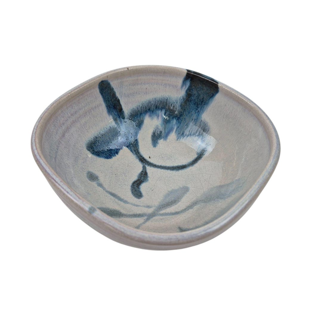 Handmade Stoneware Pottery Bowl Blue Gray Brushstroke Design Small Dish ...