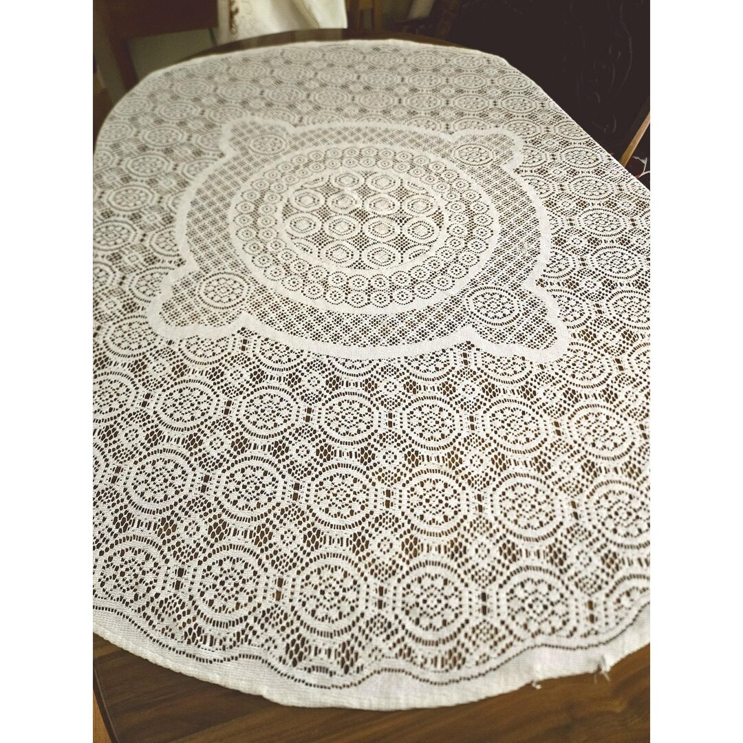 Vintage Cream Lace Round Tablecloth Circle Pattern 62in Diameter ...