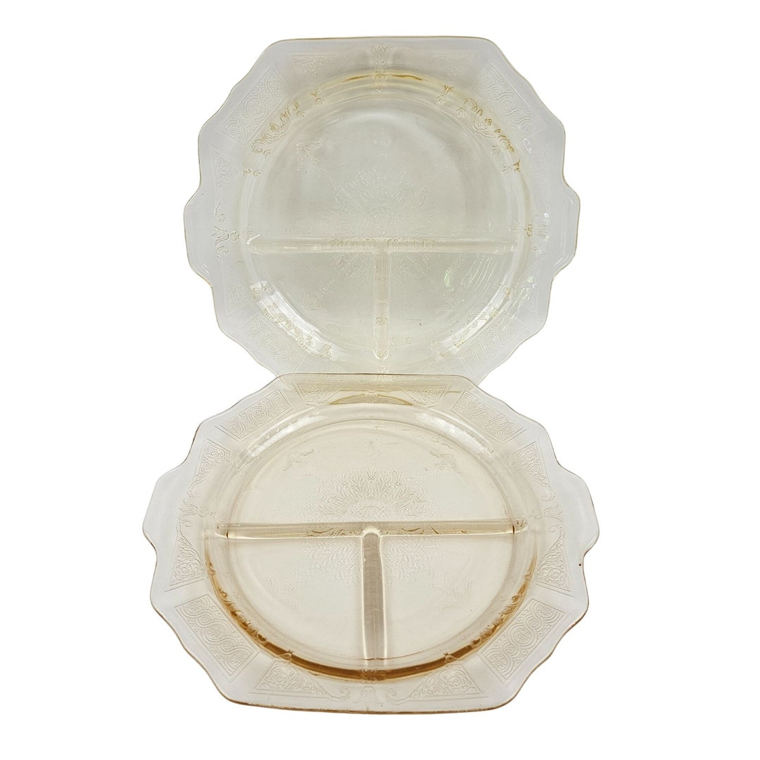 Vintage Yellow Divided Depression Glass Grill Plates Princess Pattern ...