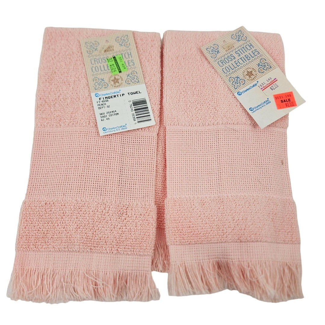 Charles Craft Cross Stitch Fingertip Towels 14ct Border Peach 100% ...