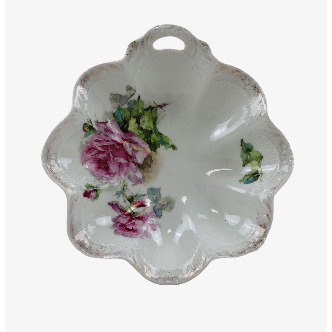 Antique K Steinmann German Porcelain Floral Dish Pink Roses Scalloped ...