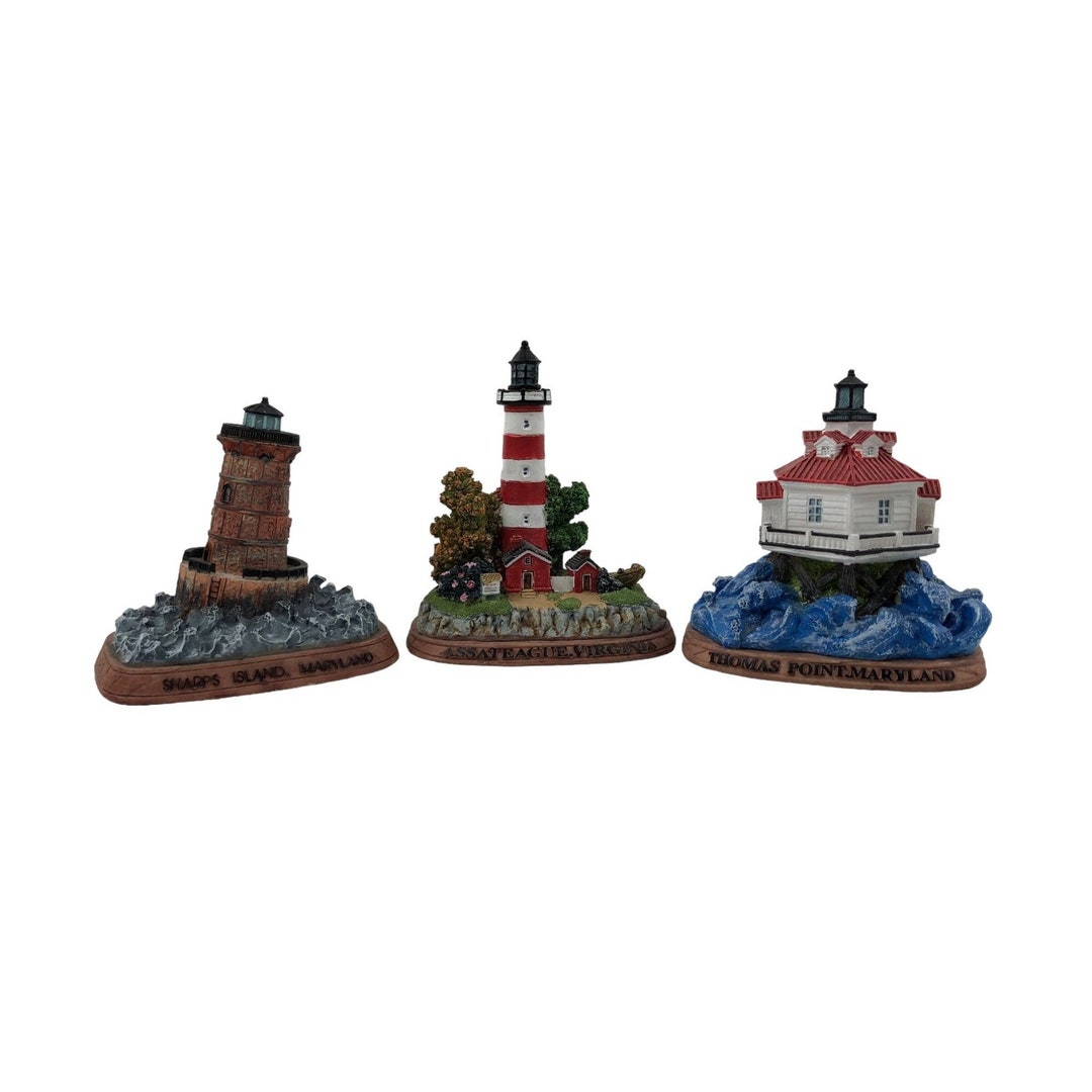 Lighthouse Figurines Set of 3 Resin Thomas Point, Sharps Island ...