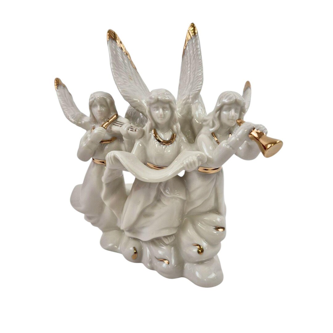 Mikasa Angel Trio Figurine Fine Porcelain Gold Accents Holiday ...