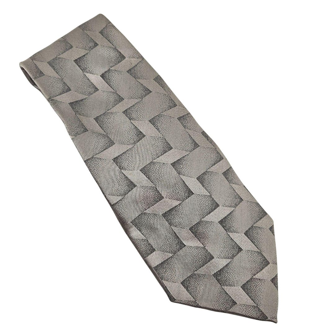 Desantis Collection Mens Silk Neck Tie Gray Black Geometric Pattern ...