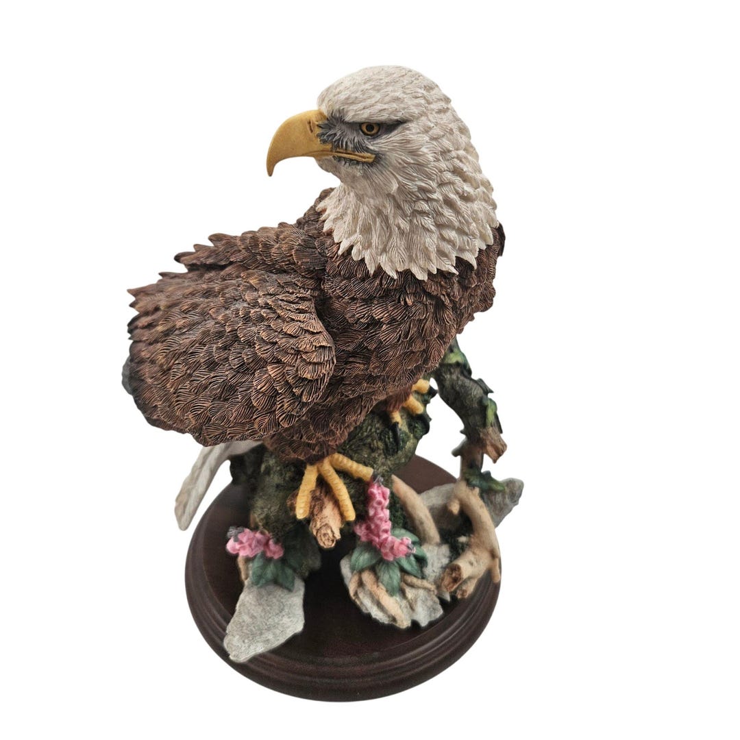 Country Artists Eagle With Foxgloves Figurine Resin Wood Base Home ...