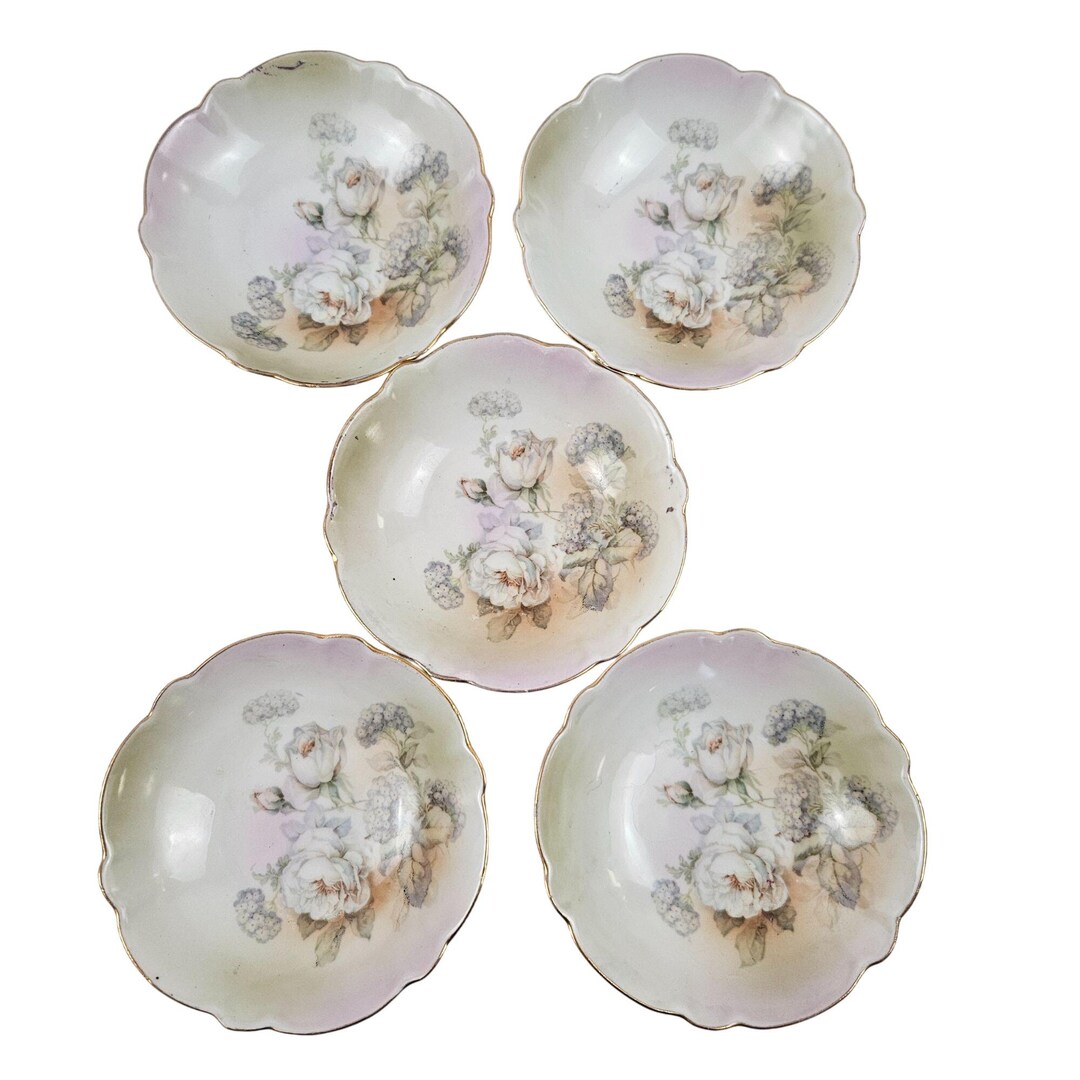 German Porcelain 5 Bowls Individual Serving Antique Floral Design Gold ...