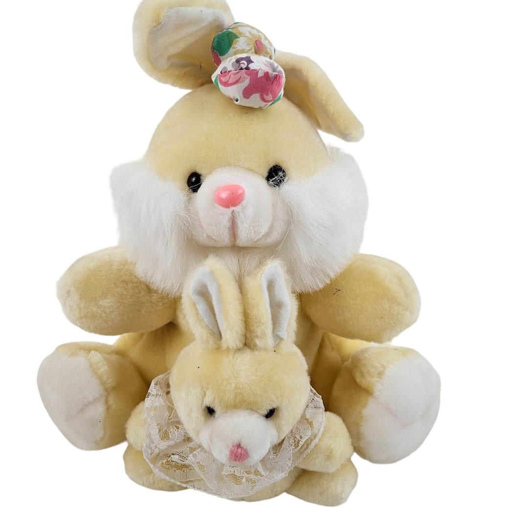 D & K Stores Bunny Rabbit Plush Mom Baby Yellow Stuffed Animal Bow ...
